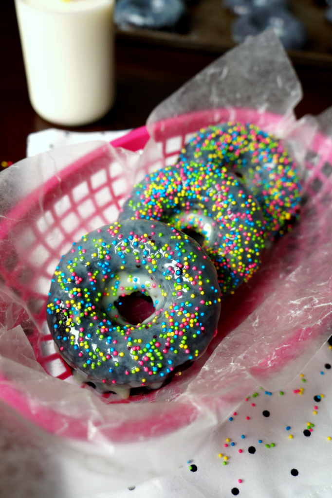 dark chocolate donuts with white chocolate glaze