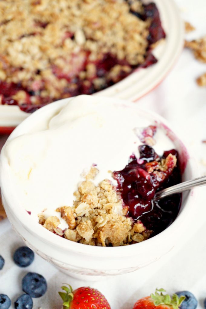 browned butter triple berry crisp - The Baking Fairy