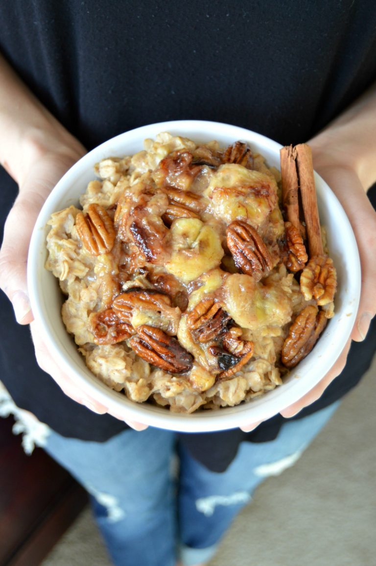 caramelized banana pecan oatmeal - The Baking Fairy