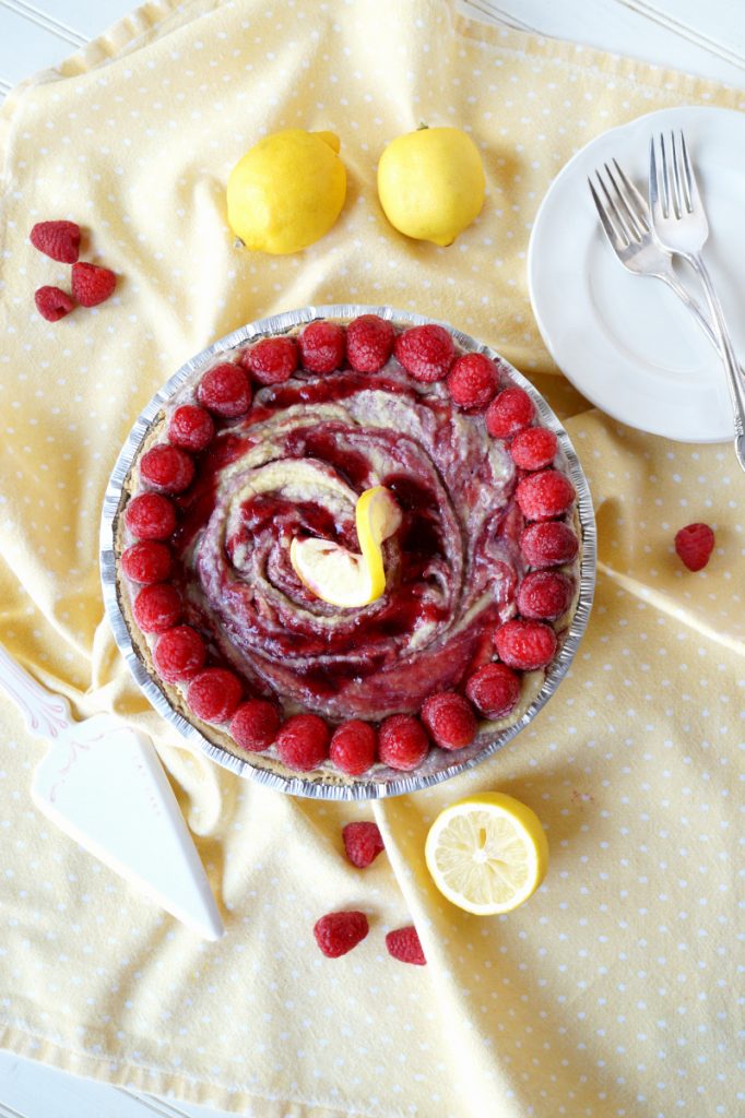 vegan lemon raspberry cheesecake pie - The Baking Fairy