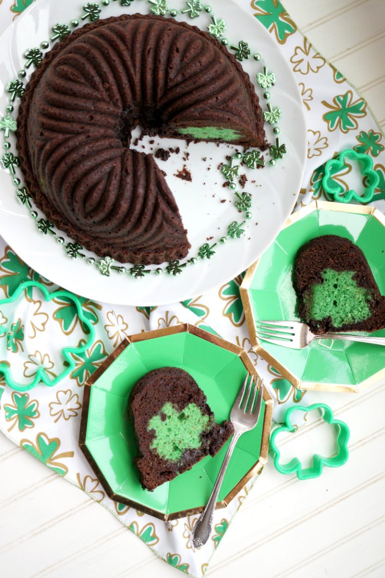 St. Patrick secret shamrock chocolate bundt cake - The Baking Fairy