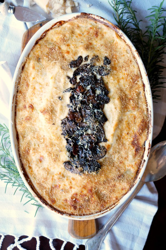 potato mushroom gratin with mozzarella and parmesan - The Baking Fairy