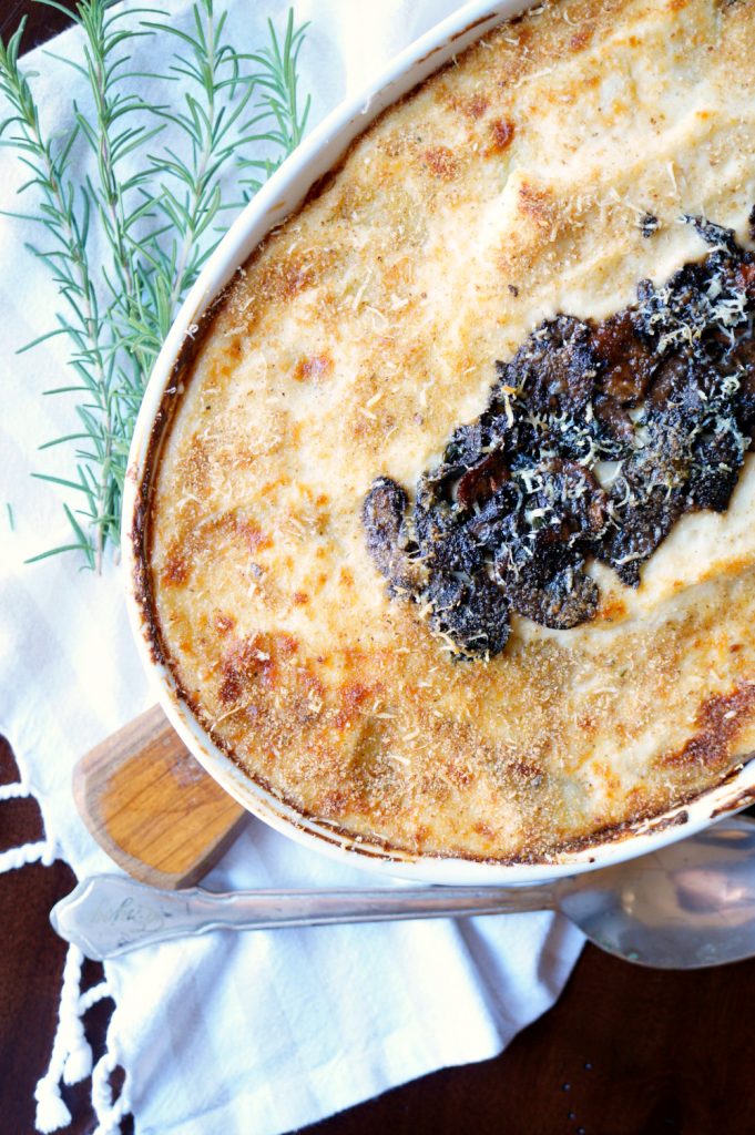 potato mushroom gratin with mozzarella and parmesan - The Baking Fairy