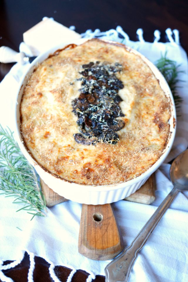 potato mushroom gratin with mozzarella and parmesan - The Baking Fairy