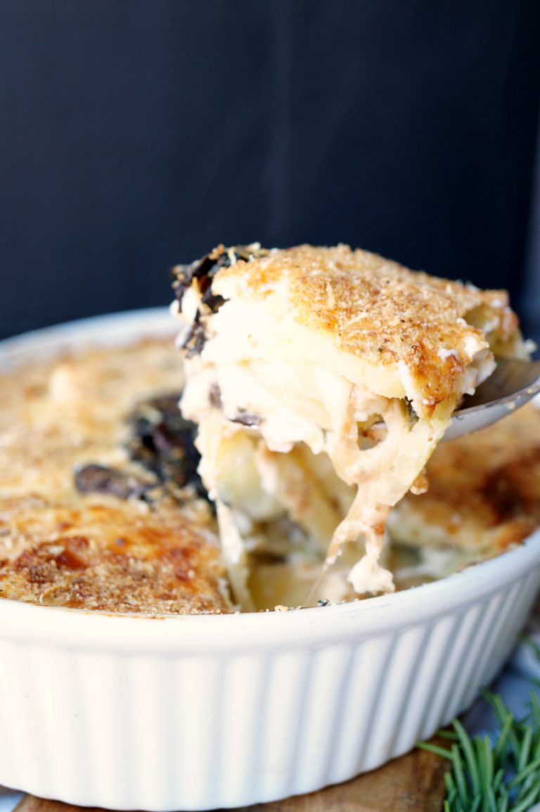 potato mushroom gratin with mozzarella and parmesan - The Baking Fairy