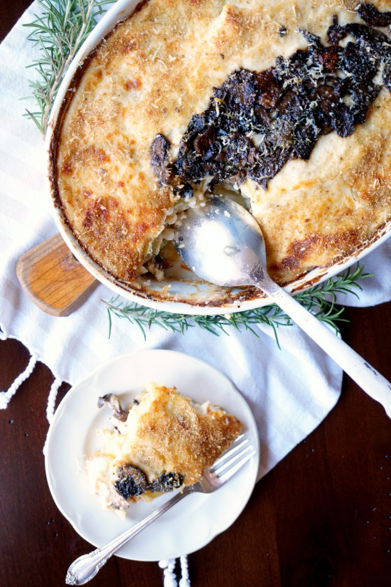 potato mushroom gratin with mozzarella and parmesan - The Baking Fairy