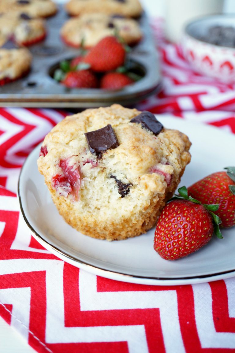 strawberry dark chocolate chunk muffins - The Baking Fairy