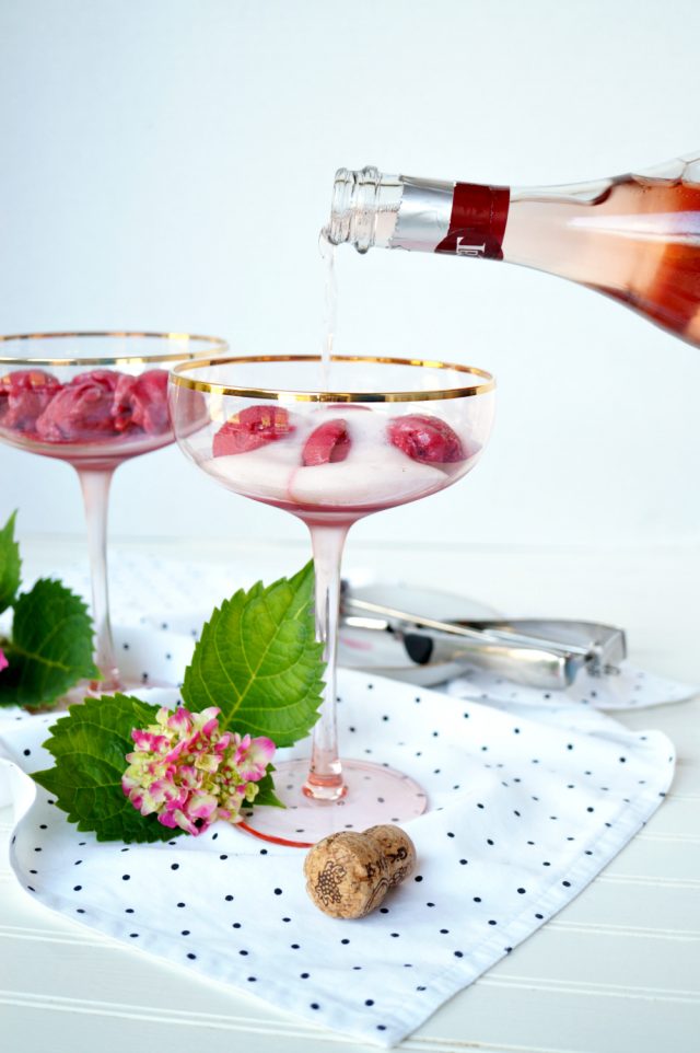 raspberry sorbet sparkling rosè floats - The Baking Fairy