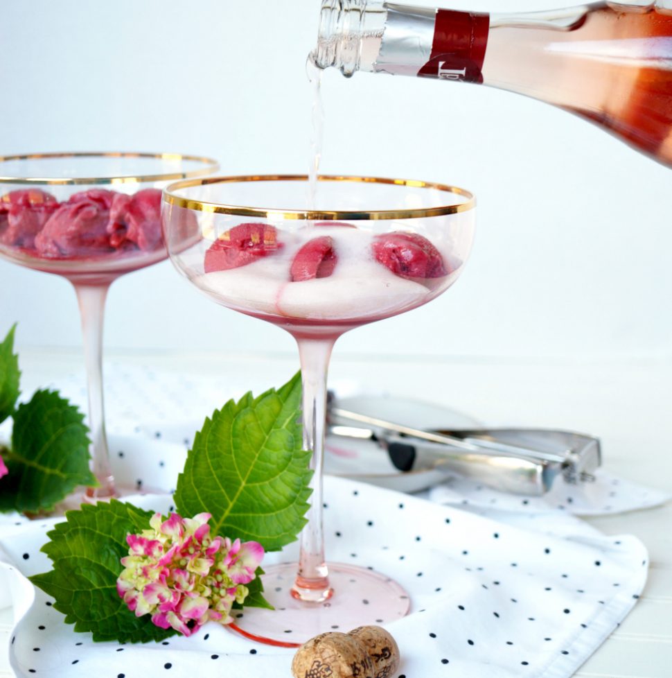 raspberry sorbet sparkling rosè floats - The Baking Fairy
