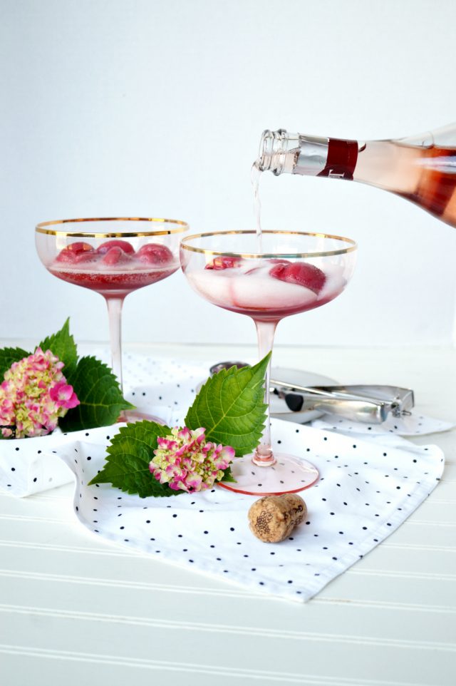 raspberry sorbet sparkling rosè floats - The Baking Fairy
