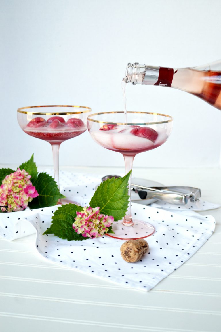 raspberry sorbet sparkling rosè floats - The Baking Fairy