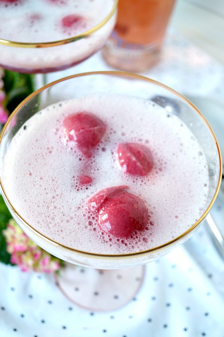 raspberry sorbet sparkling rosè floats - The Baking Fairy
