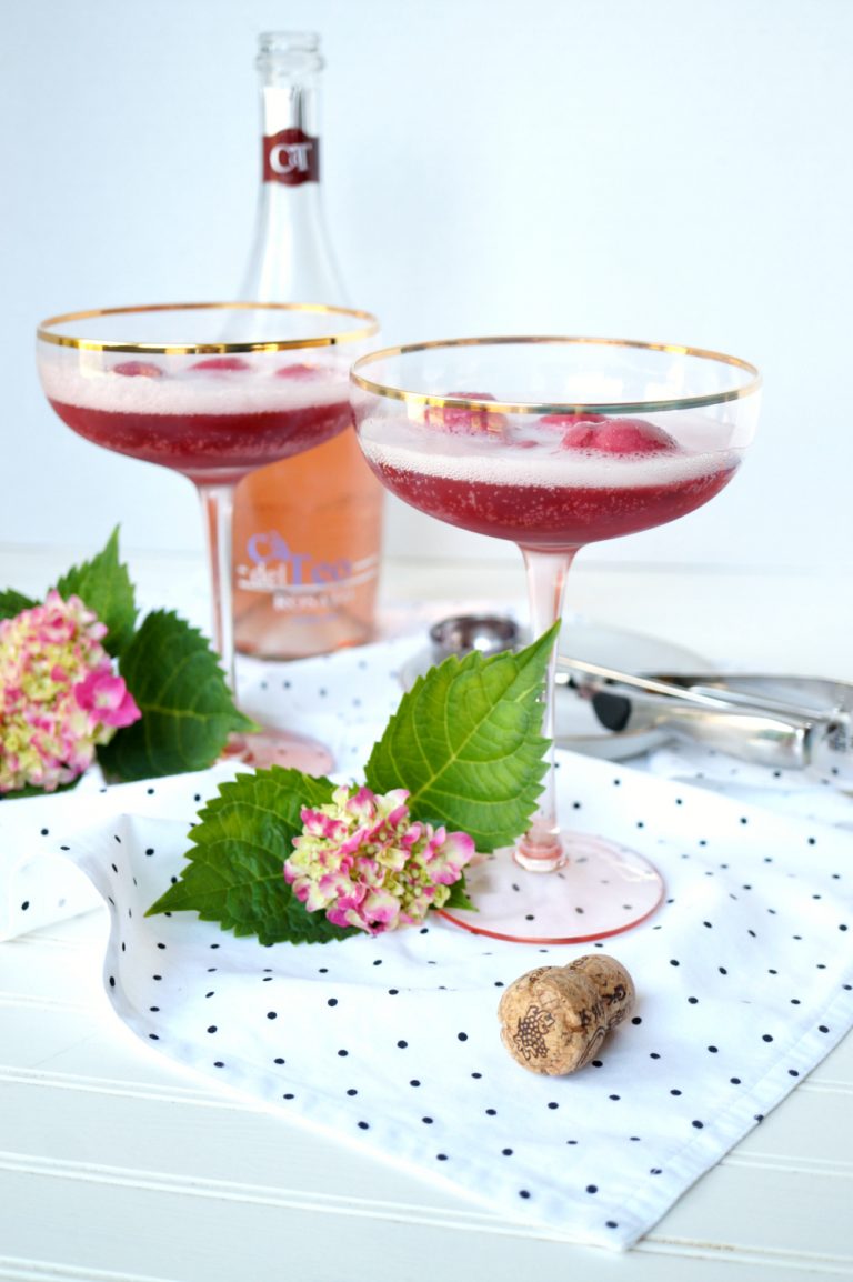 raspberry sorbet sparkling rosè floats - The Baking Fairy