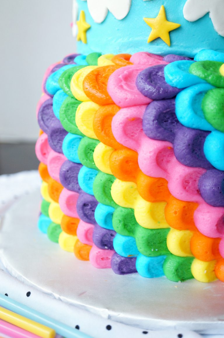 rainbow layered birthday cake - The Baking Fairy
