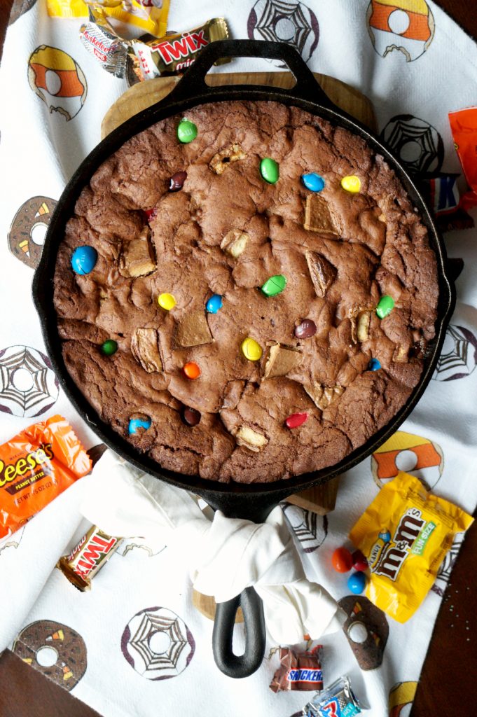 Halloween candy chocolate skillet cookie - The Baking Fairy