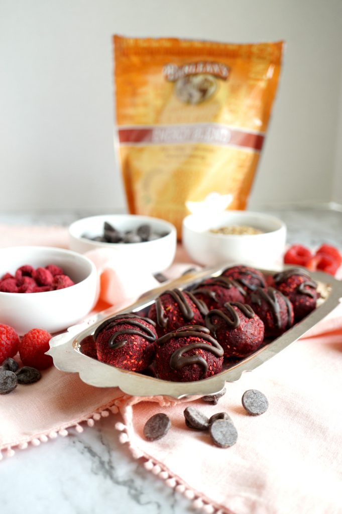 vegan raspberry dark chocolate energy bites - The Baking Fairy