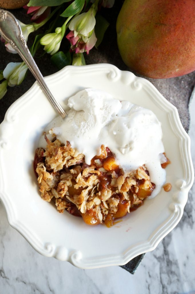 vegan mango raspberry crumble - The Baking Fairy