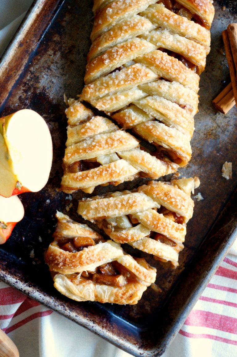 vegan apple cream cheese puff pastry braid