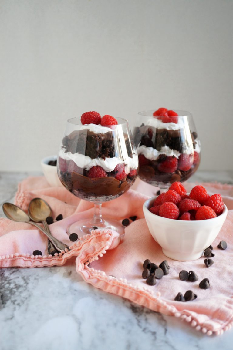 vegan raspberry chocolate cake parfaits - The Baking Fairy