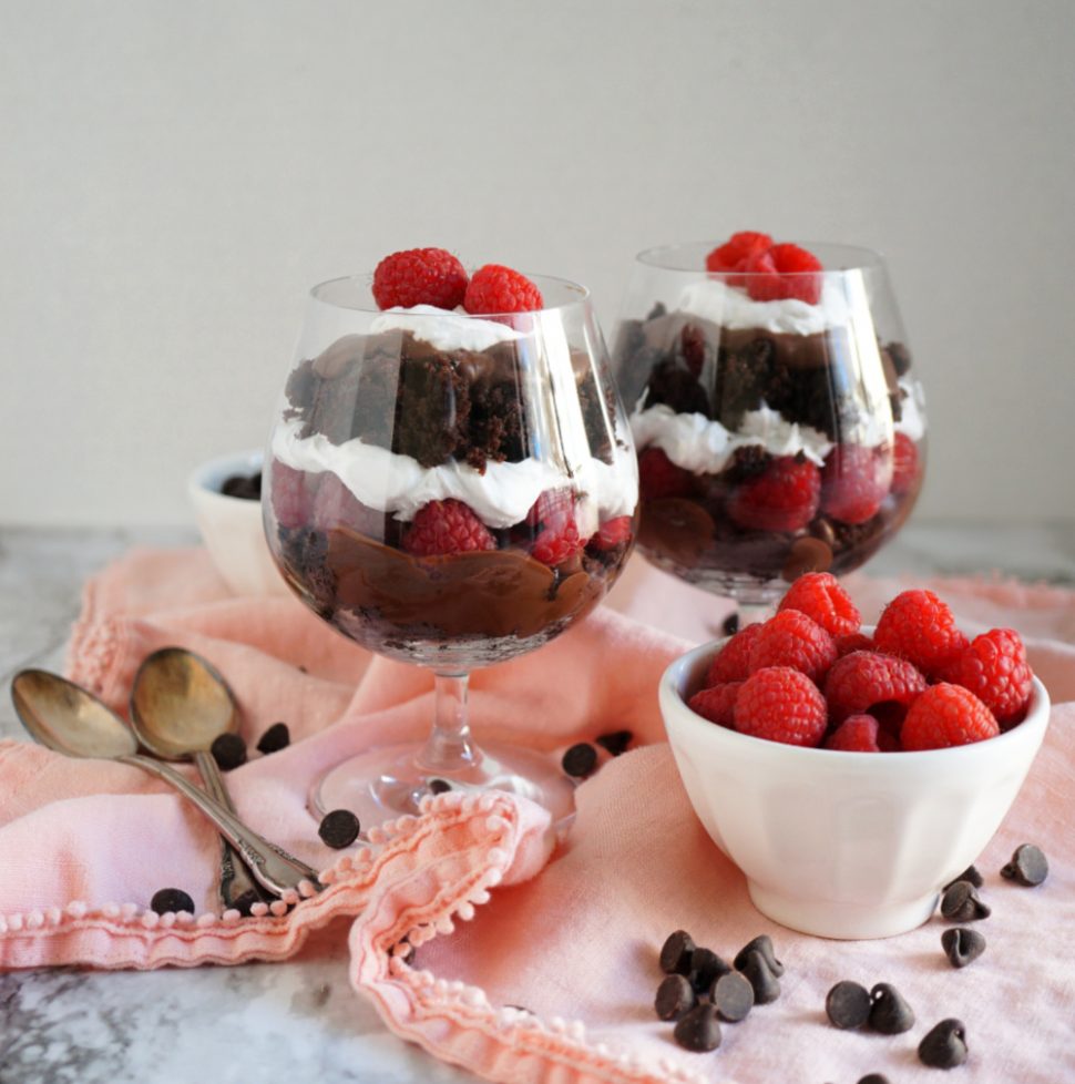 vegan raspberry chocolate cake parfaits - The Baking Fairy