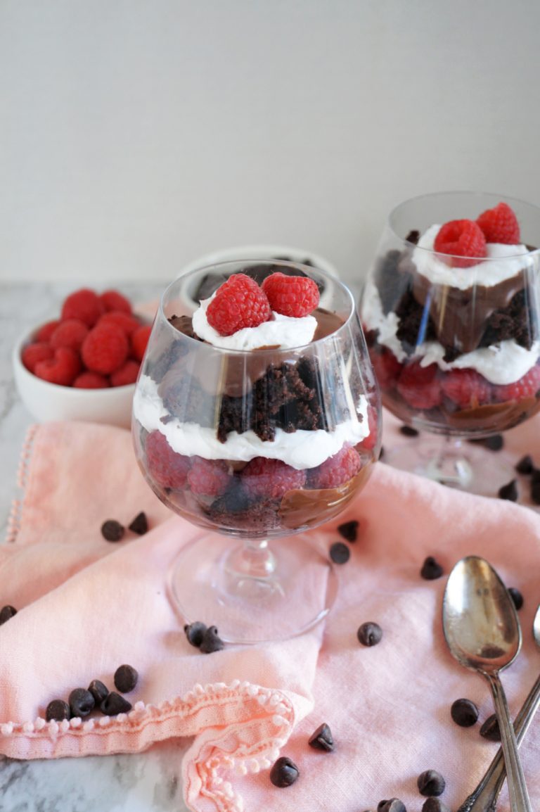 vegan raspberry chocolate cake parfaits - The Baking Fairy