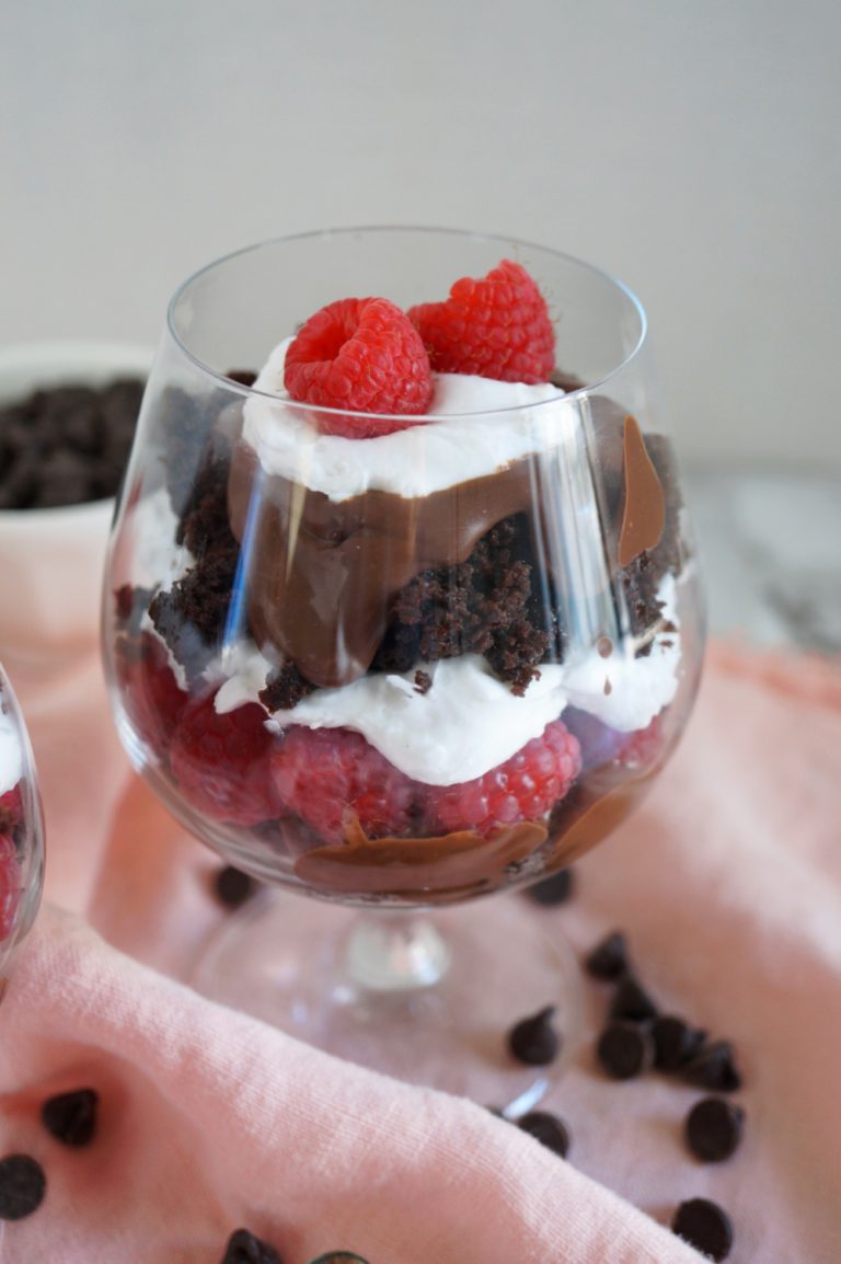 vegan raspberry chocolate cake parfaits - The Baking Fairy